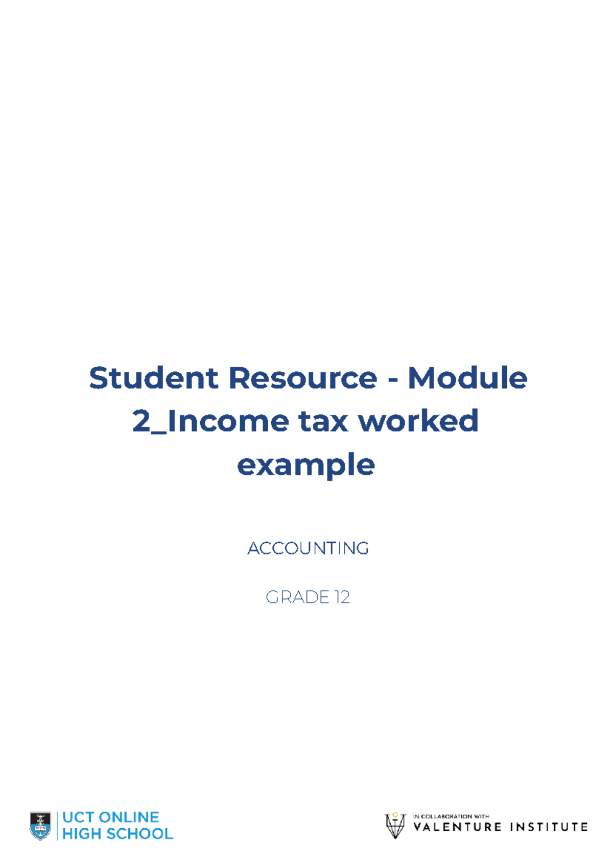 ACCOUNTING GRADE 12: Income Tax Worked Example Module 2 - Studocu