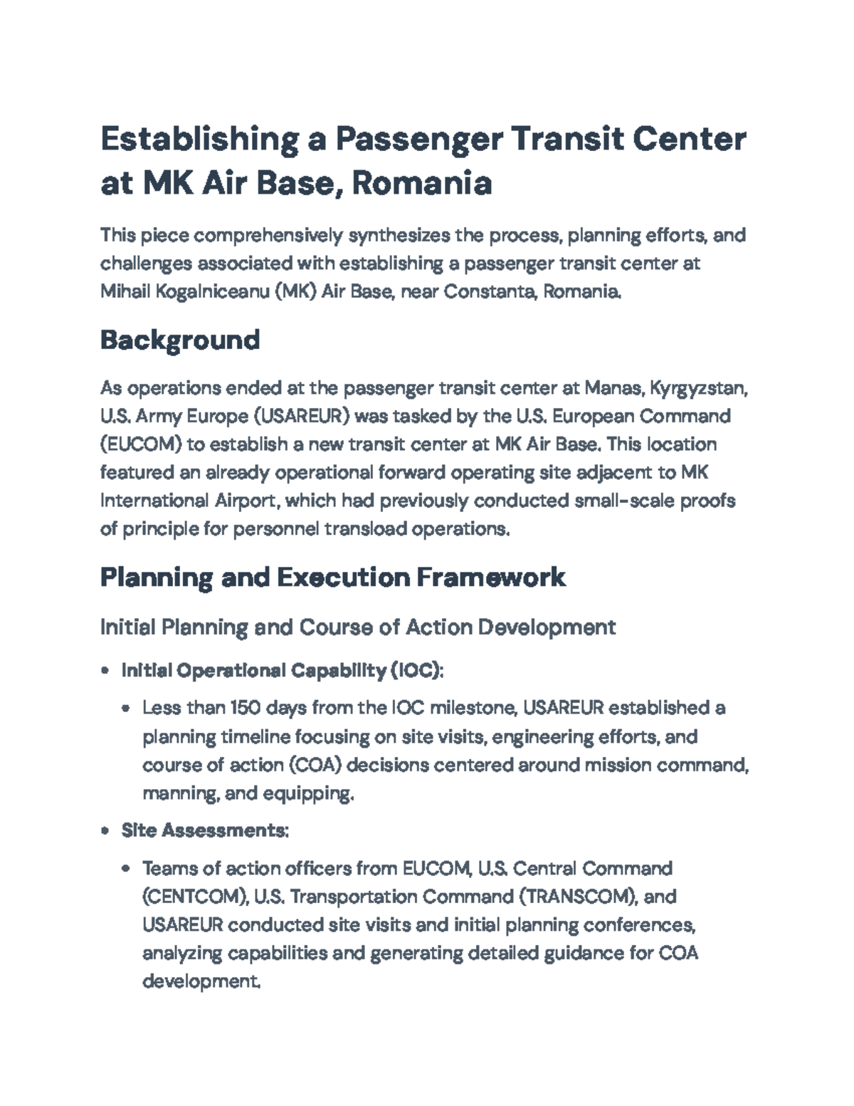 Establishing a Passenger Transit Center at MK Air Base (Course Code ...