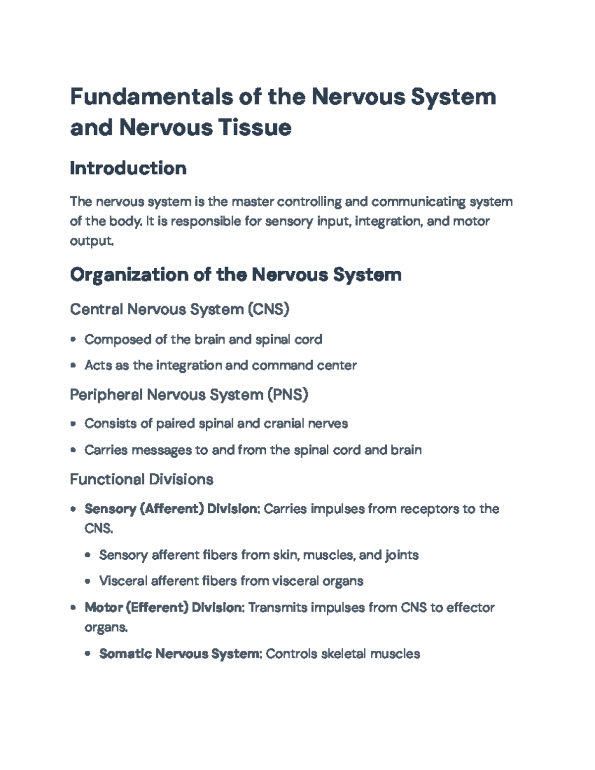 Fundamentals of the Nervous System: Structure, Functions, and Cell ...
