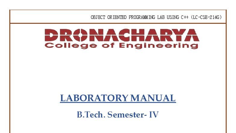 OOPS Lab Manual B.Tech IV - Object Oriented Programming Guide - Studocu