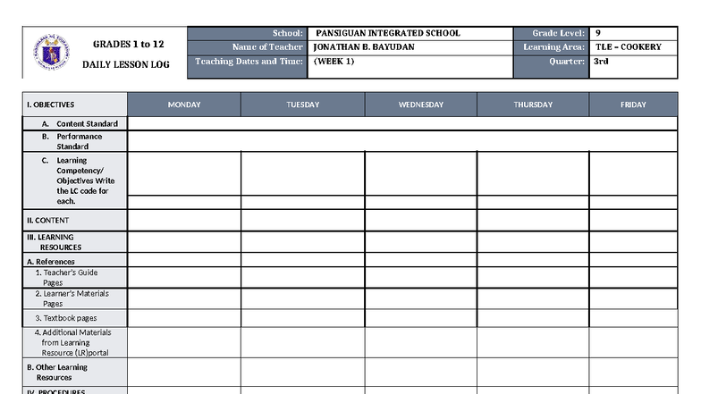 Dll agri crop 3q w1 - tos - GRADES 1 to 12 DAILY LESSON LOG School ...