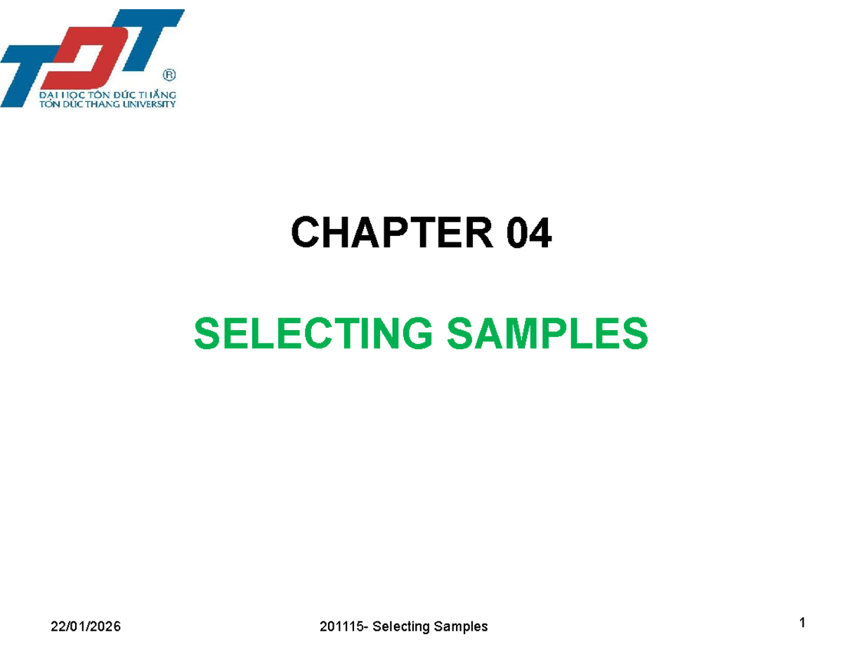 CHAPTER 04: SELECTING SAMPLES - Techniques & Procedures - Studocu