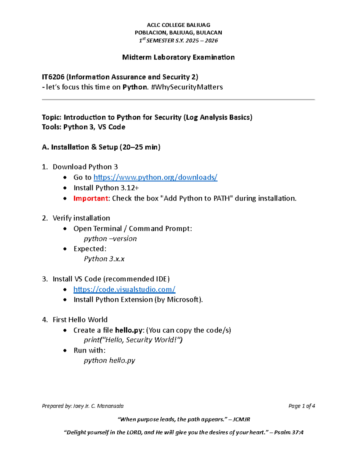 IT6206 Midterm Lab Exam: Python for Security Log Analysis - Studocu