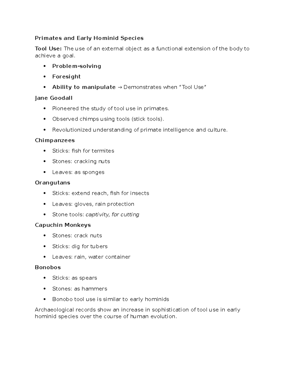 Primates and Early Hominid Tool Use: Insights into Evolutionary ...