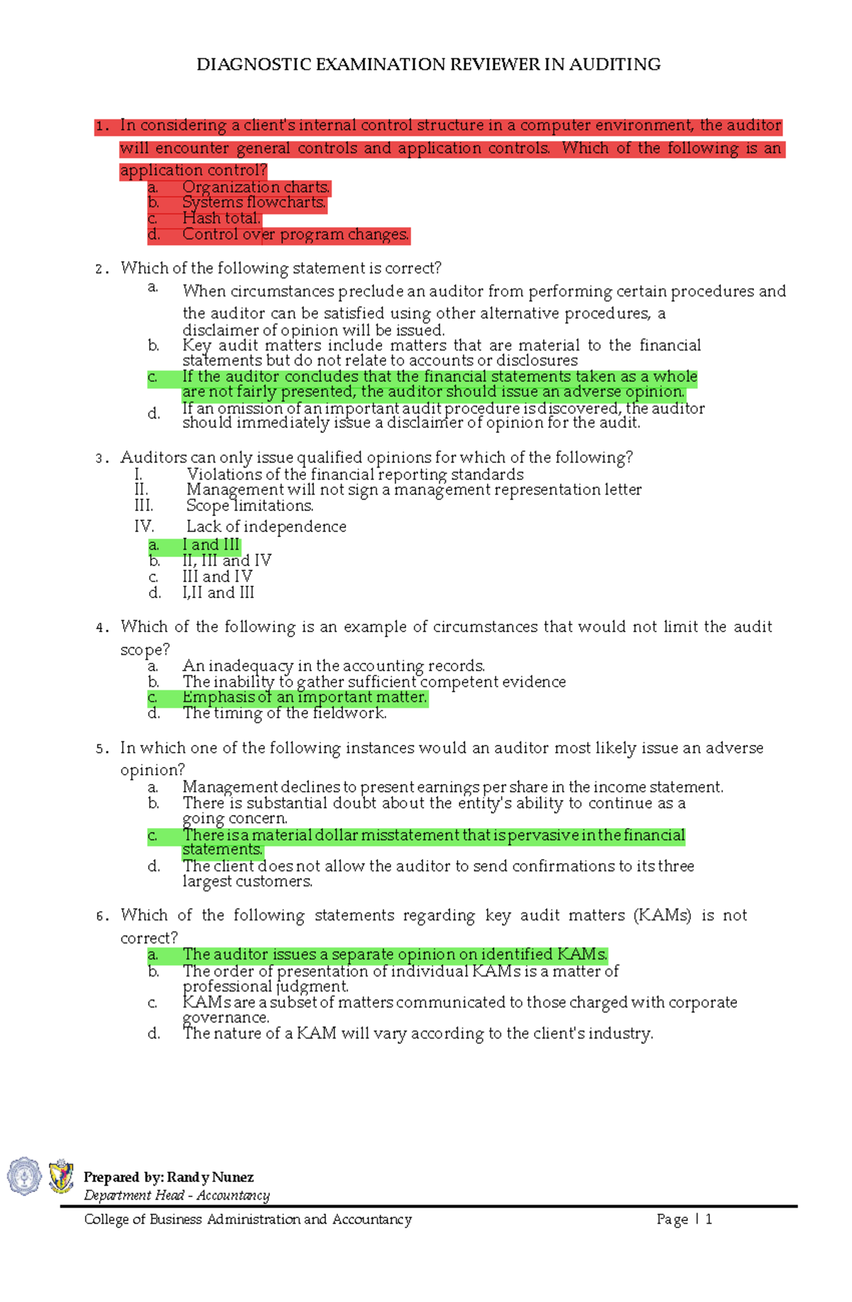 Auditing 2 - Comprehensive Reviewer for Final Exam Preparation - Studocu