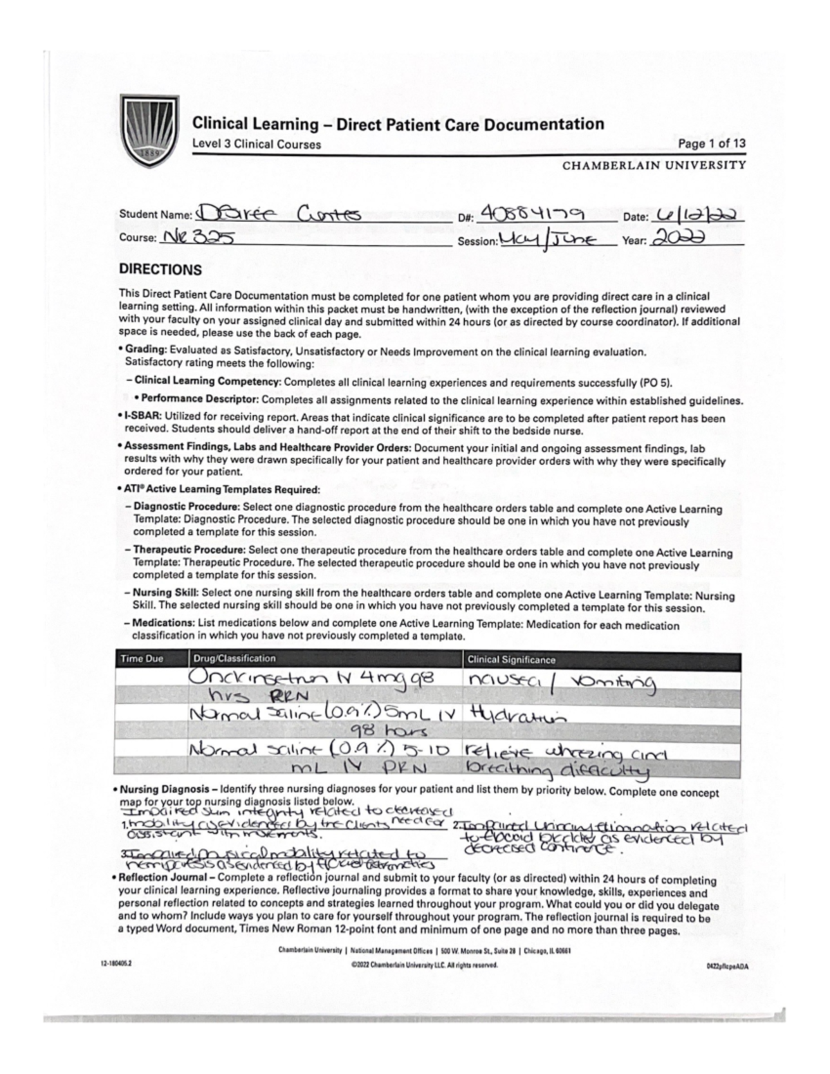 Ne 325 Direct Patient Care Documentation Level 3 - Clinical Learning ...