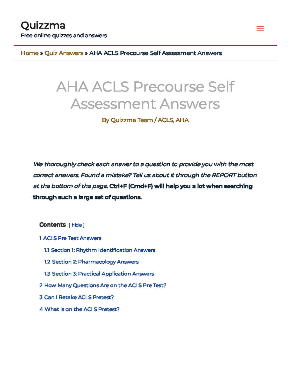 AHA ACLS Precourse Self-Assessment Answers - 2023 Edition - Studocu
