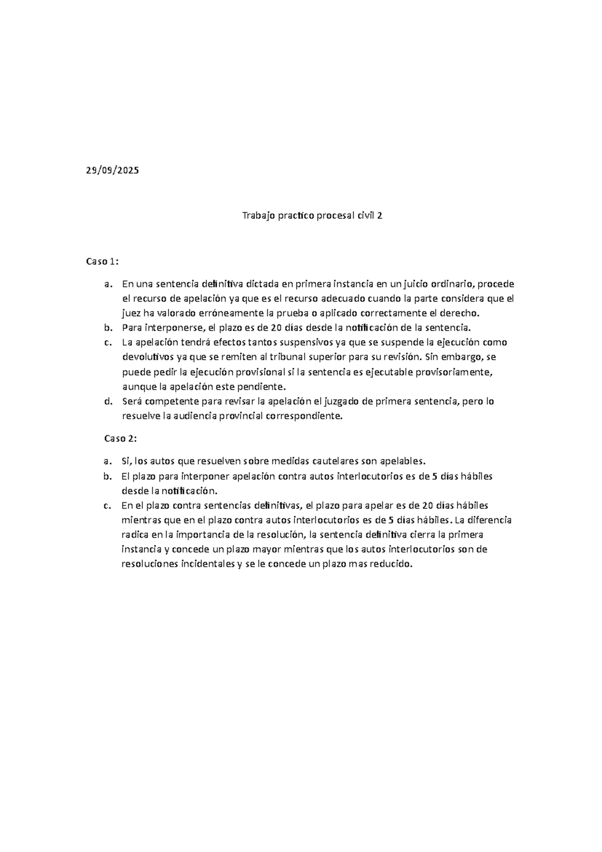 Trabajo Práctico Procesal Civil 2: Análisis de Apelaciones y Plazos ...