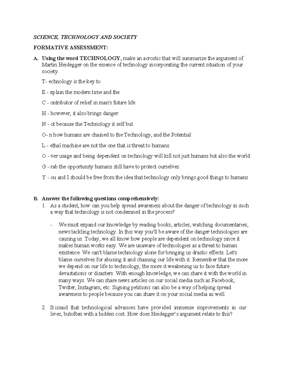 Heidegger's Argument on Technology: An Acrostic Analysis - Studocu