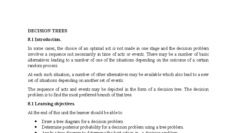 Decision Trees: Understanding Optimal Choices and Probabilities - Studocu