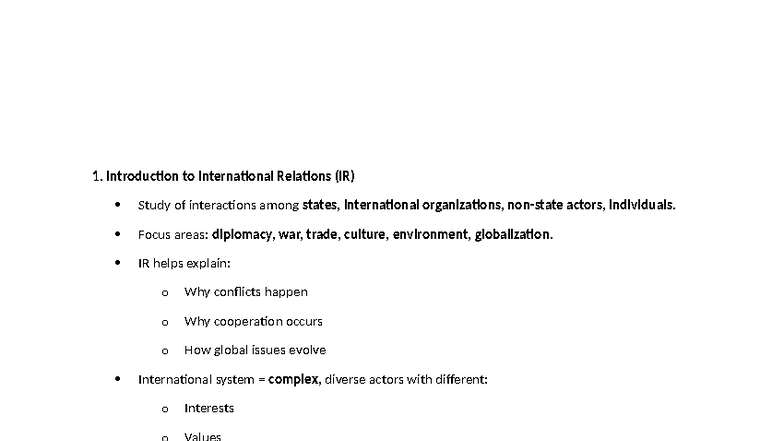 IRR 101: Introduction to International Relations Overview and Key ...
