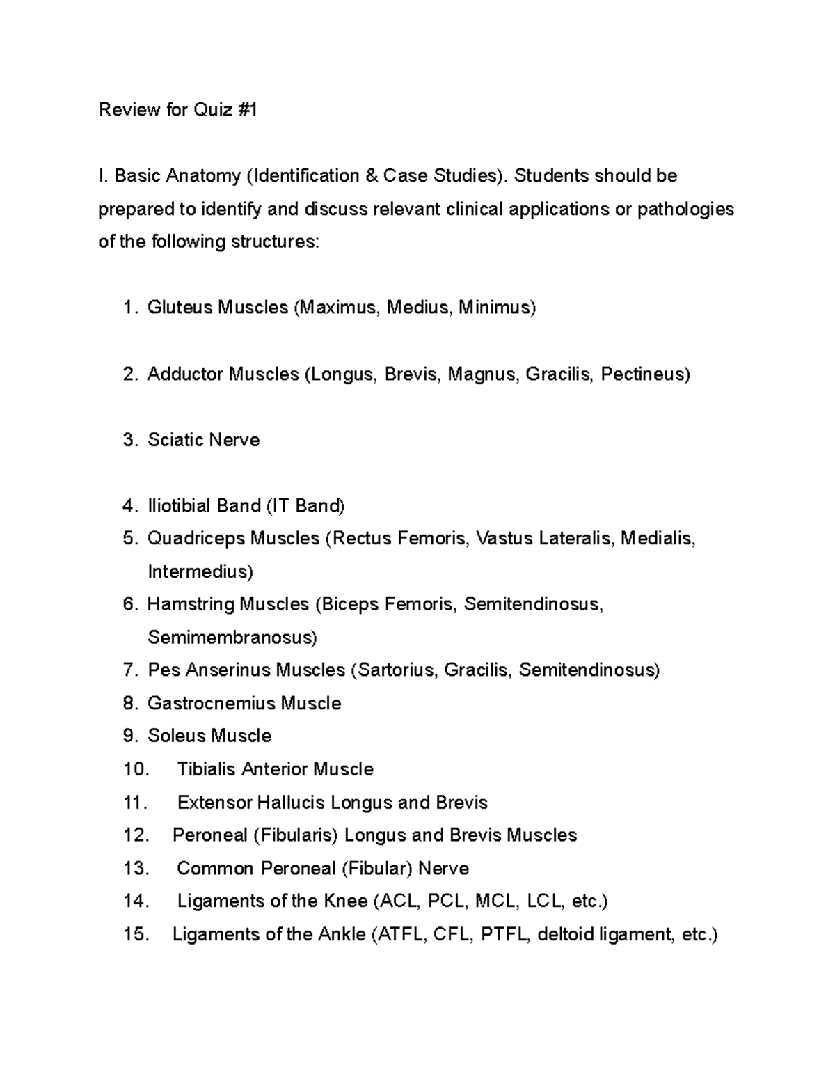 Anatomy Quiz I Review: Key Structures & Clinical Applications - Studocu