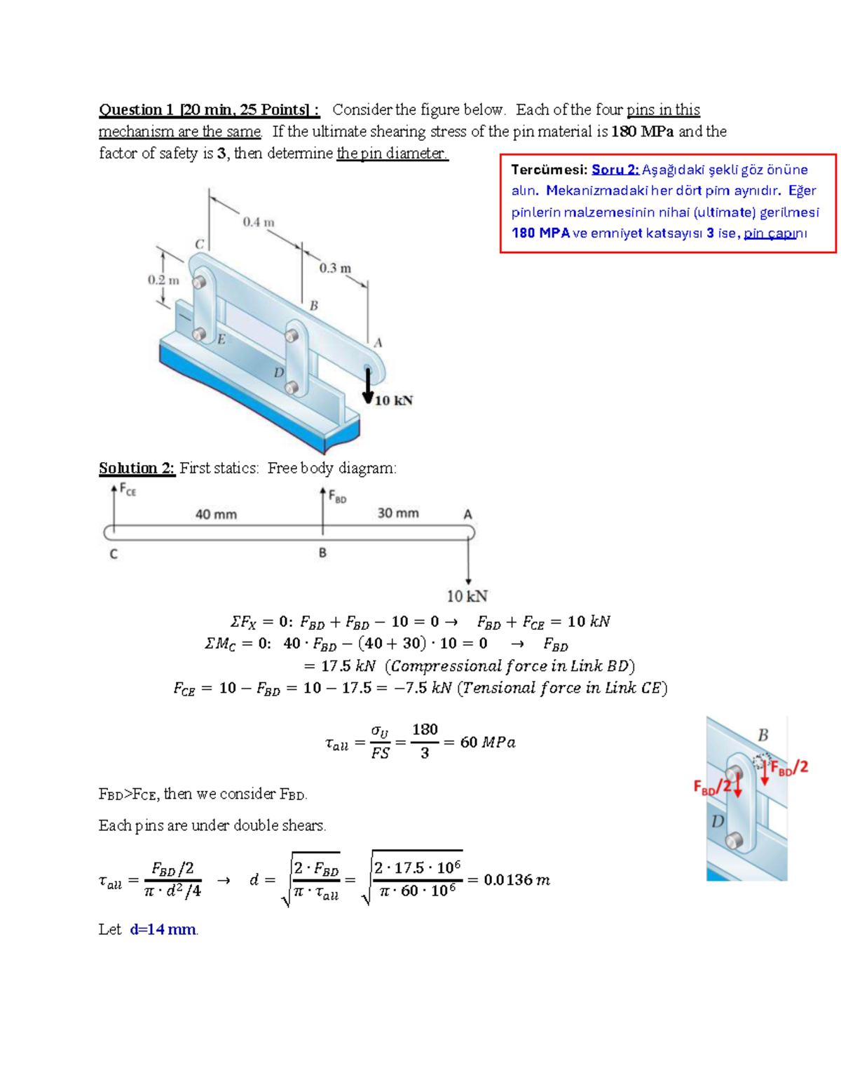 MT Solutions - Midterm Exam: Pin Diameter Calculation - Studocu