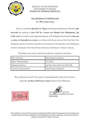 Certificate OF Registration - BIR Form No. 2303 February 2021 (ENCS ...