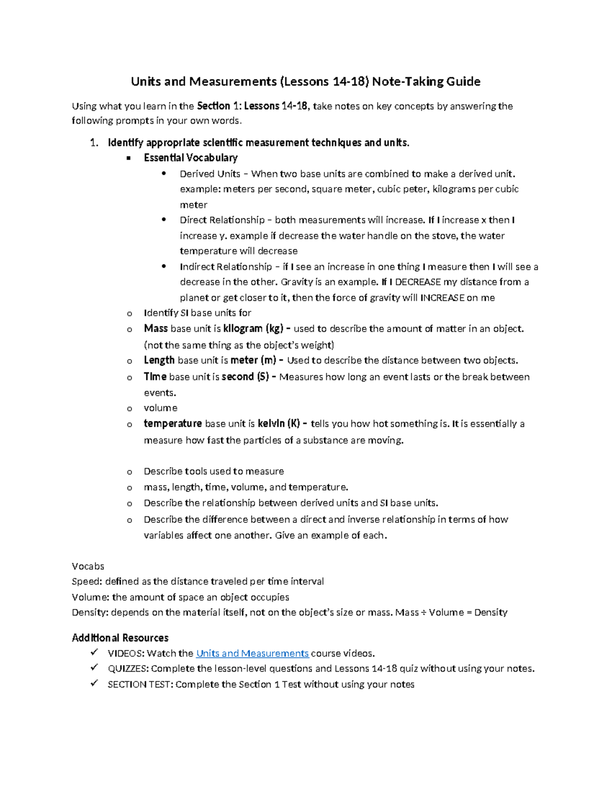 Integrated Physical Science Section 2: Lessons 14-18 Note Guide - Studocu