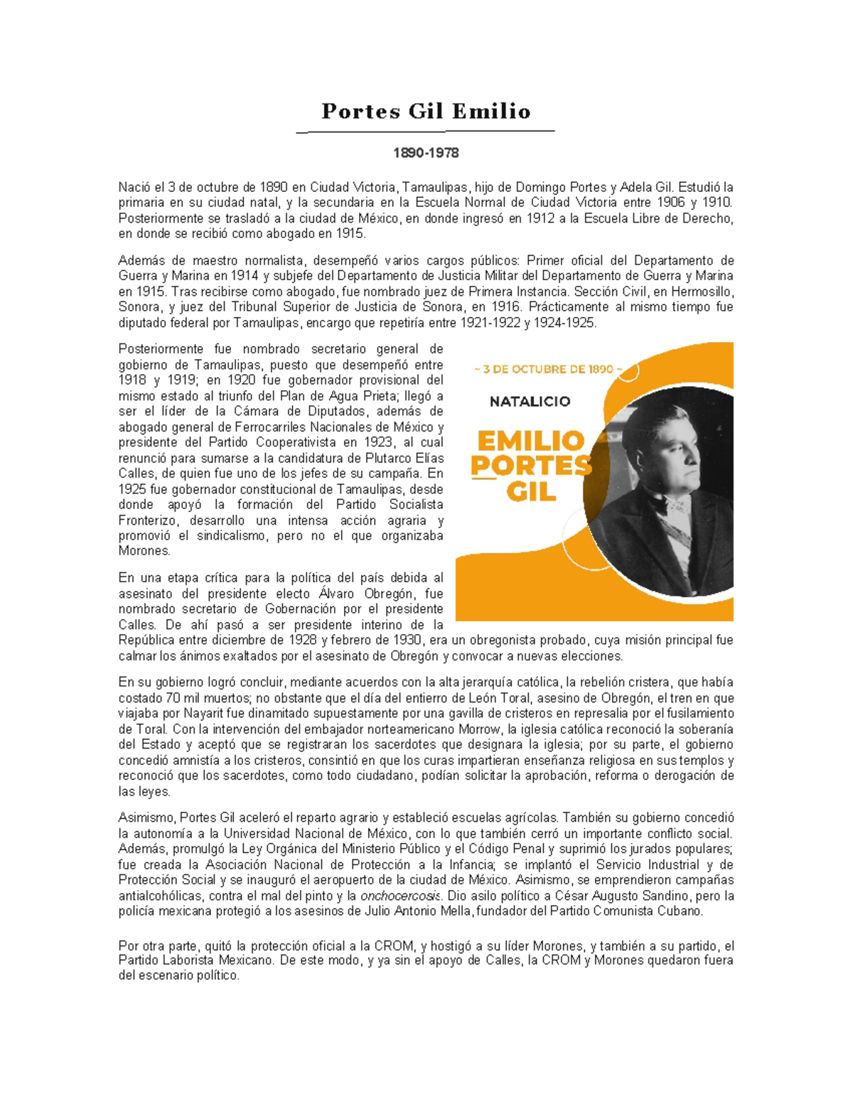 Portes Gil Emilio - Portes Gil Emilio 1890- Nació el 3 de octubre de ...