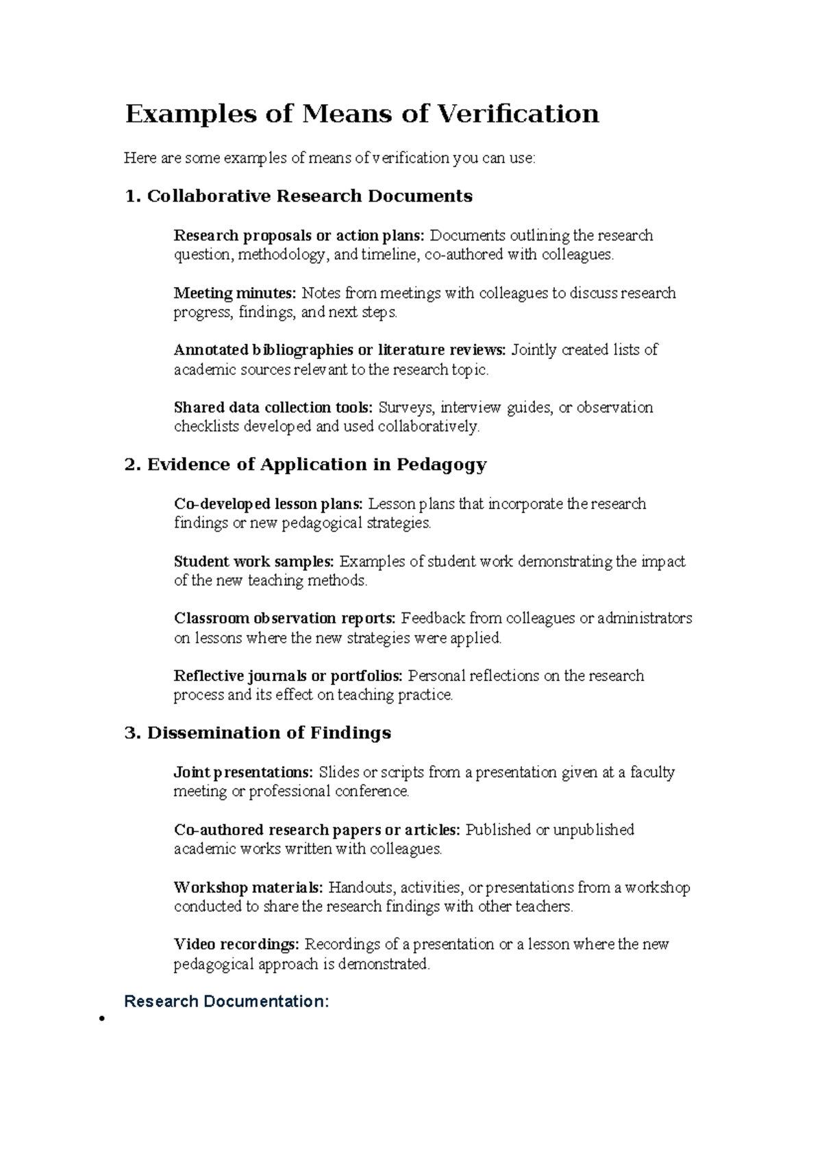 NCOI 1.2.3: Examples of Means of Verification in Research and Pedagogy ...