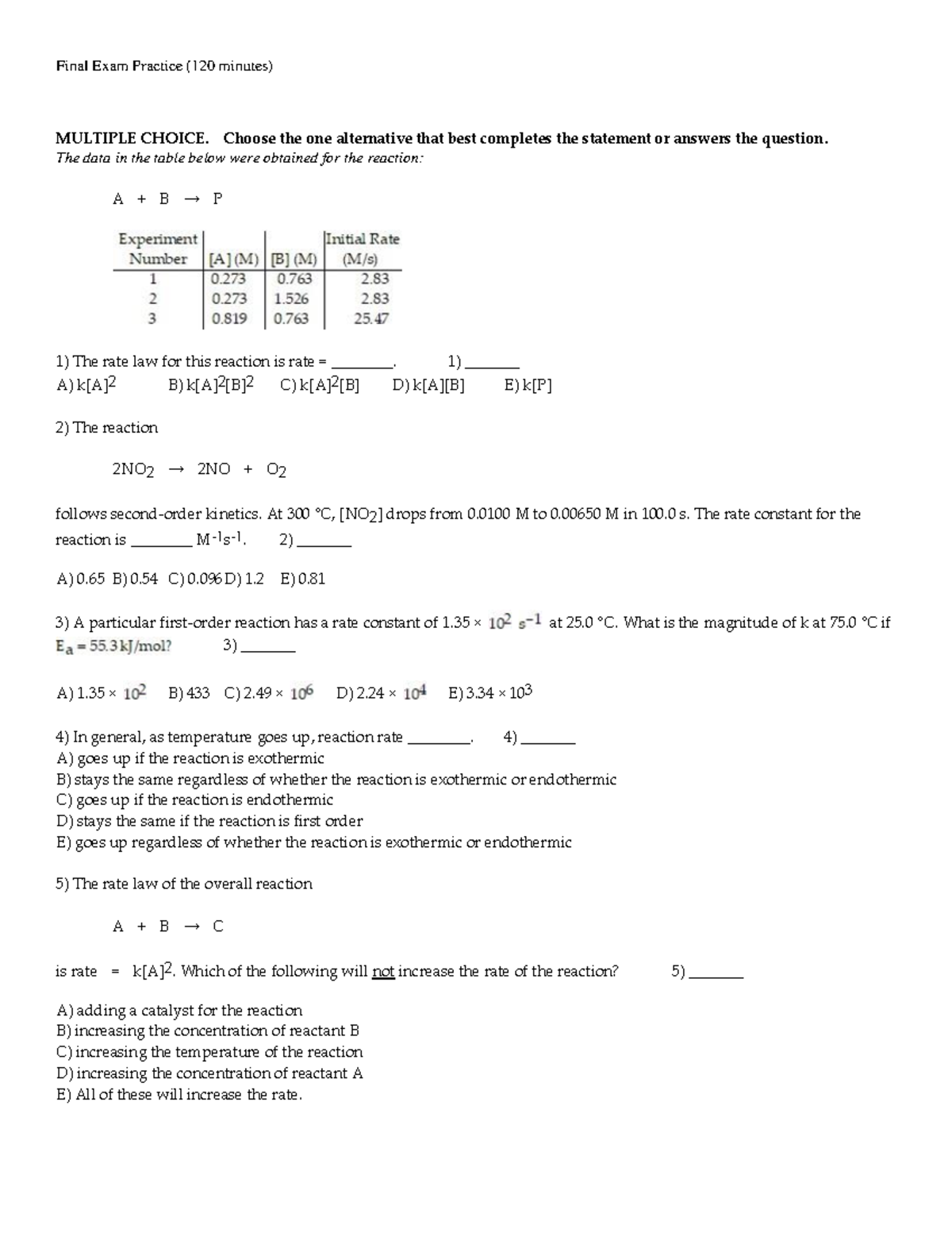 Chem 122 final exam practice exam - Final Exam Practice (120 minutes ...