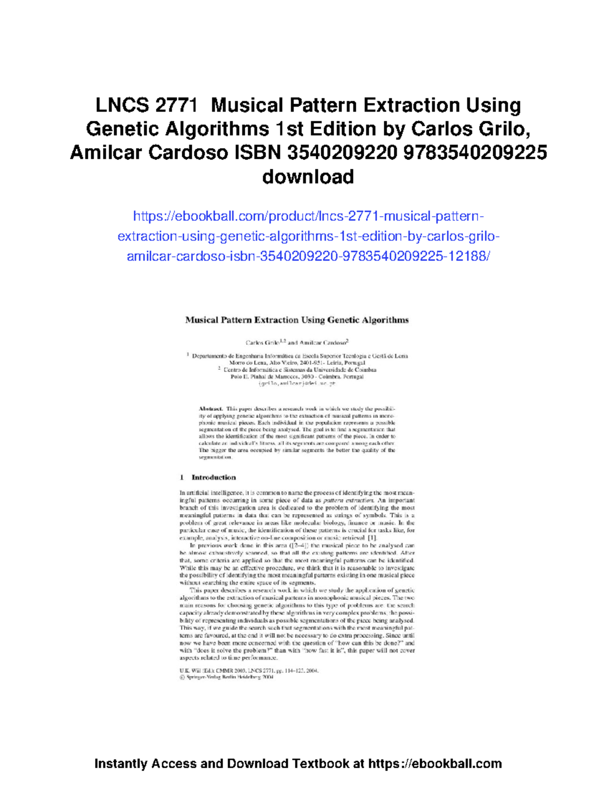 LNCS 2771 Musical pattern extraction using genetic algorithms - Studocu