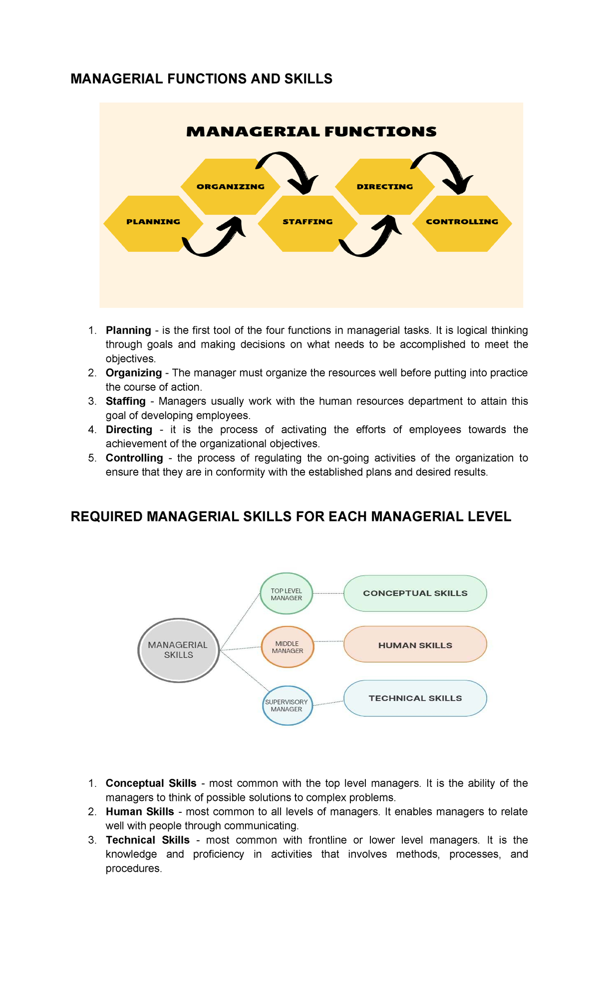 MANAGERIAL FUNCTIONS AND SKILLS: An Overview of Key Concepts - Studocu