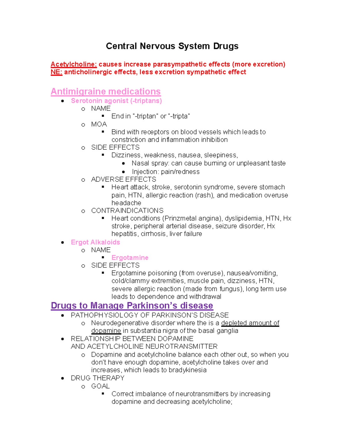 CNS Drugs Part 1: Overview of Neurotransmitters and Treatments - Studocu