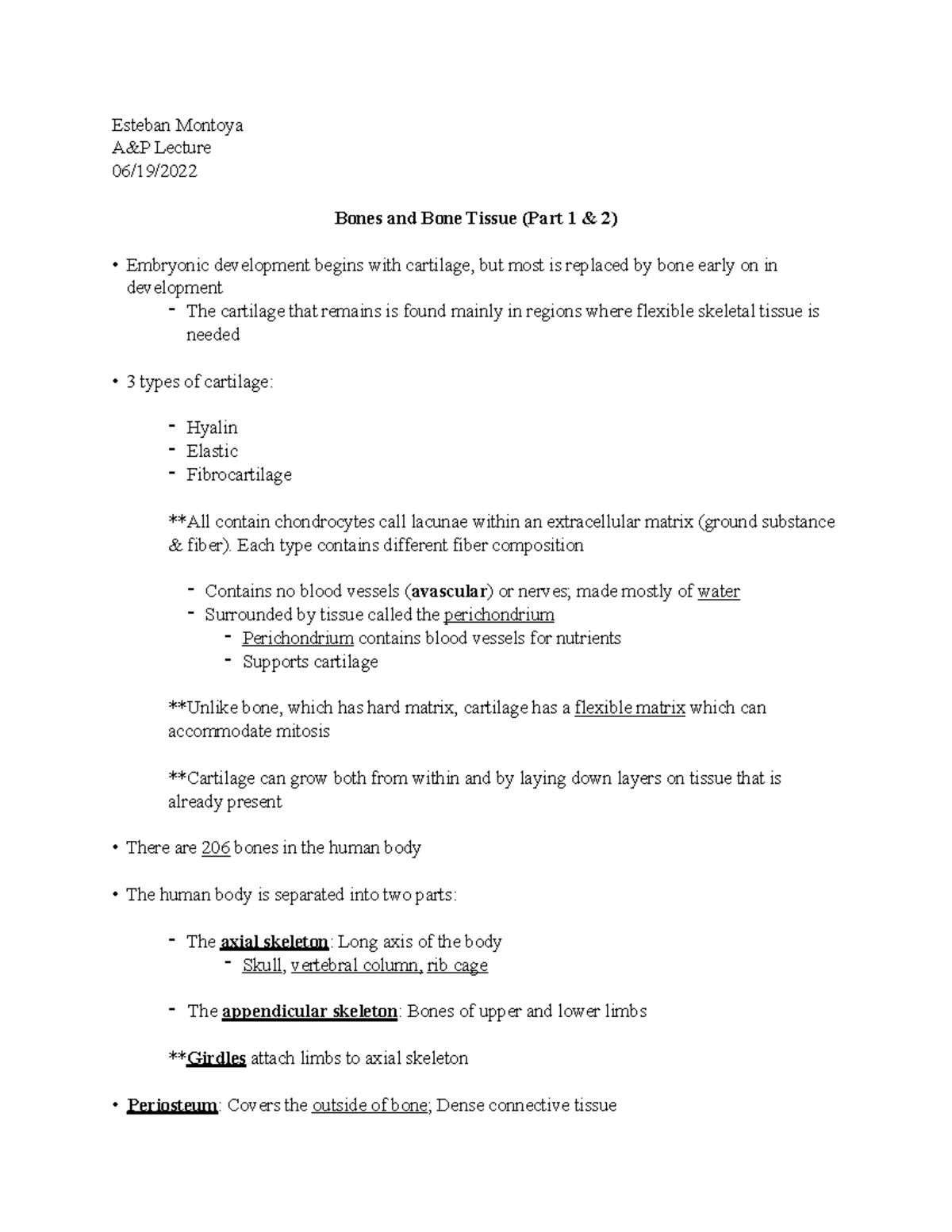 A&P Lecture Notes: Bones & Bone Tissue Overview (June 2023) - Studocu