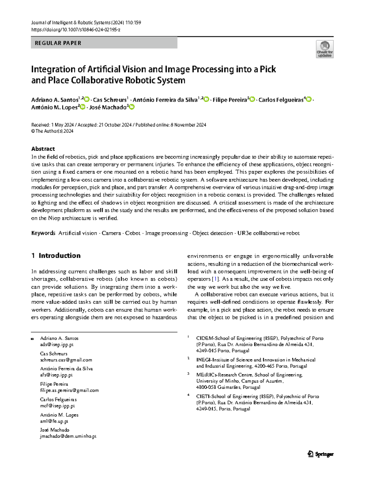 Integration of Artificial Vision & Image Processing in Pick & Place ...