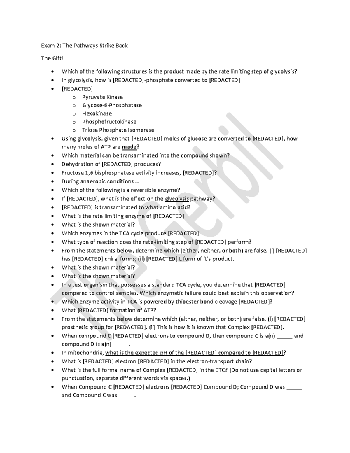 Biochemistry Gift 2 - Exam Study Guide - Exam 2: The Pathways Strike ...