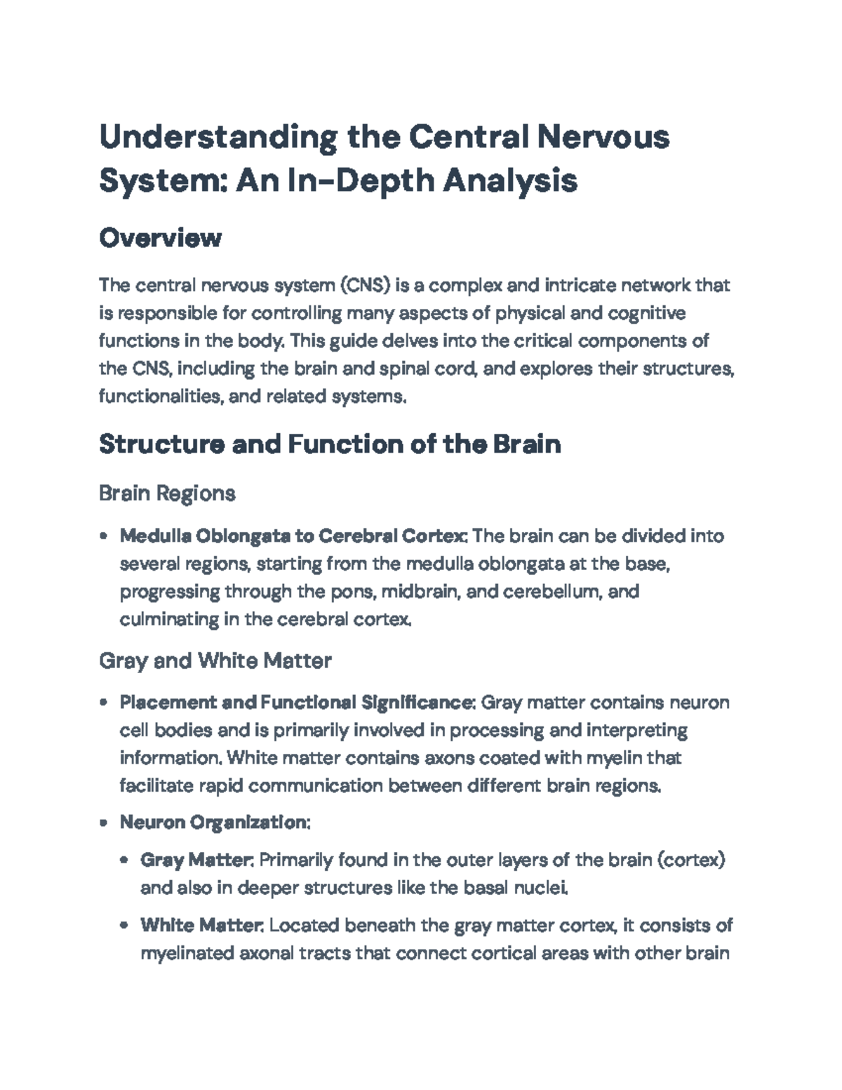 CNS 101: Essential Components and Functions of the Central Nervous ...