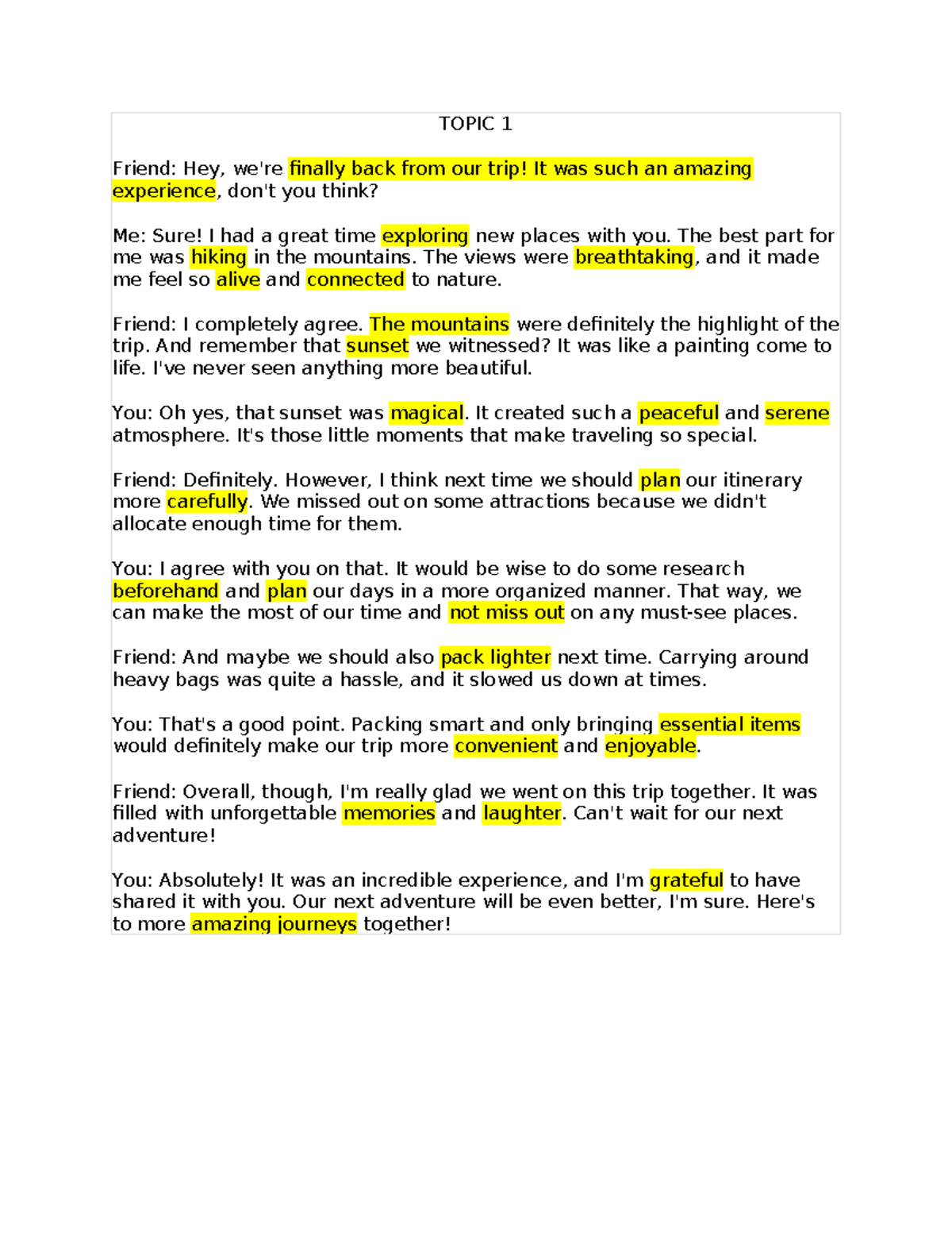 Short Speaking Notes: Engaging Conversations and Experiences - Studocu