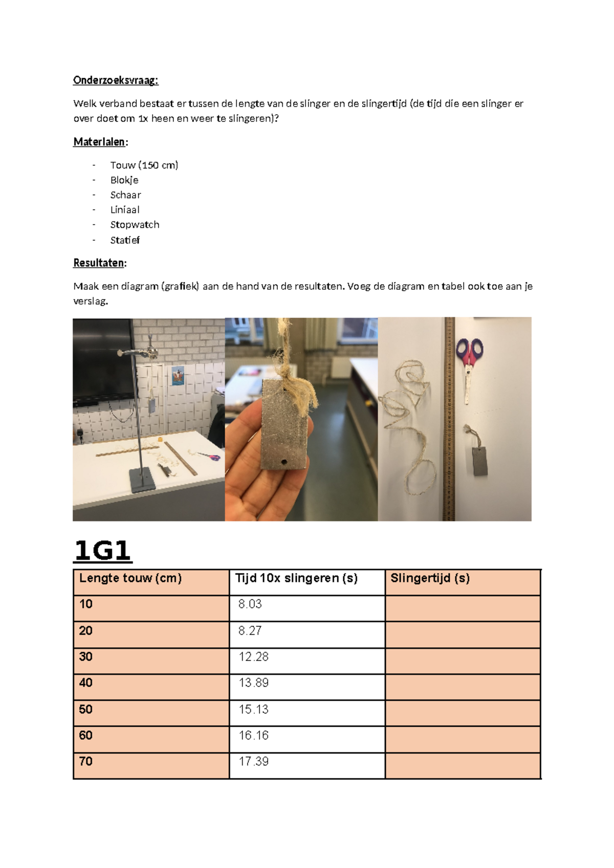 Resultaten van de Slingerproef - Onderzoek naar Lengte en Slingertijd ...