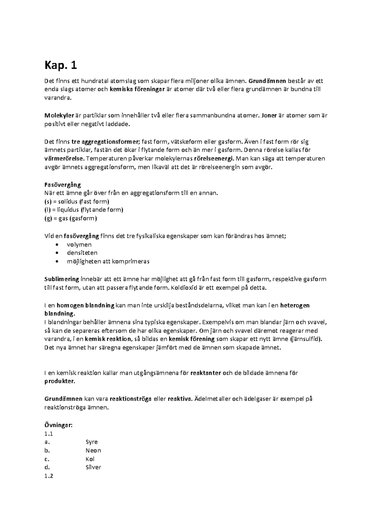 KEMI 1 Sammanfattning - Kemi 1: Sammanfattning Kapitel 1: Materia ...