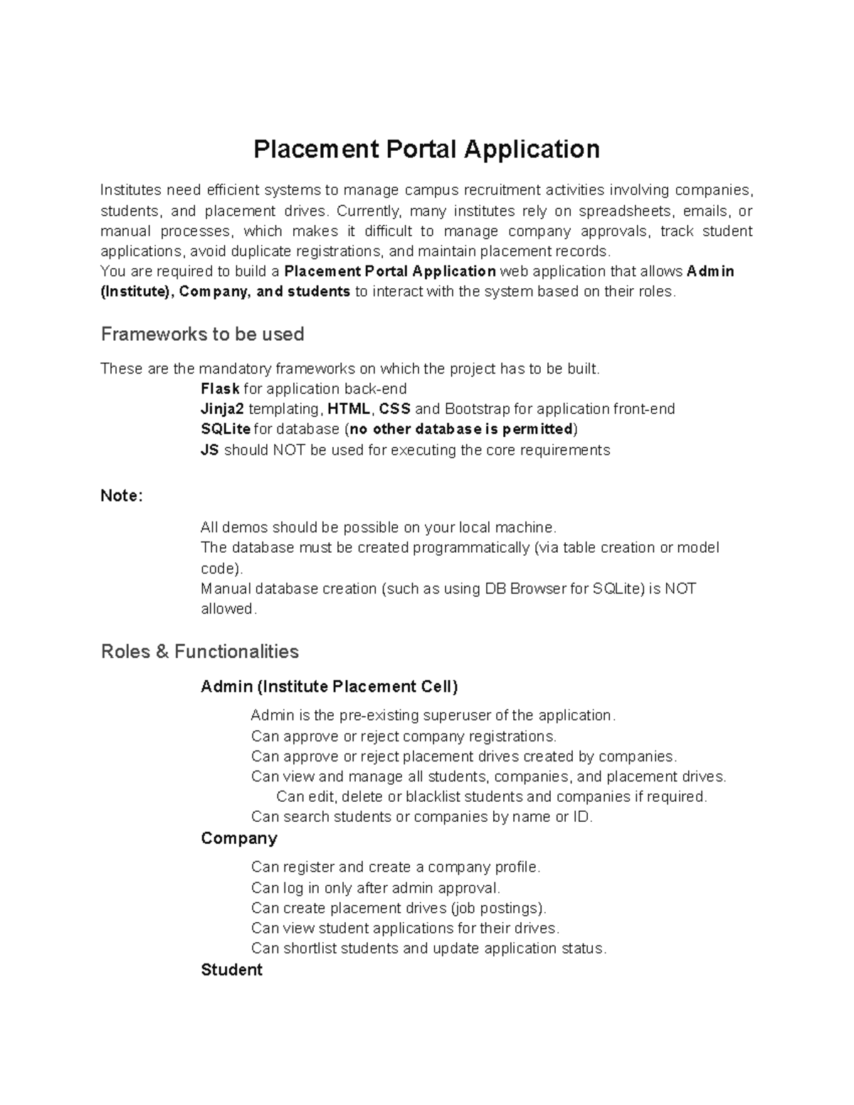 MAD-1 Placement Portal Application Project Overview and Requirements ...