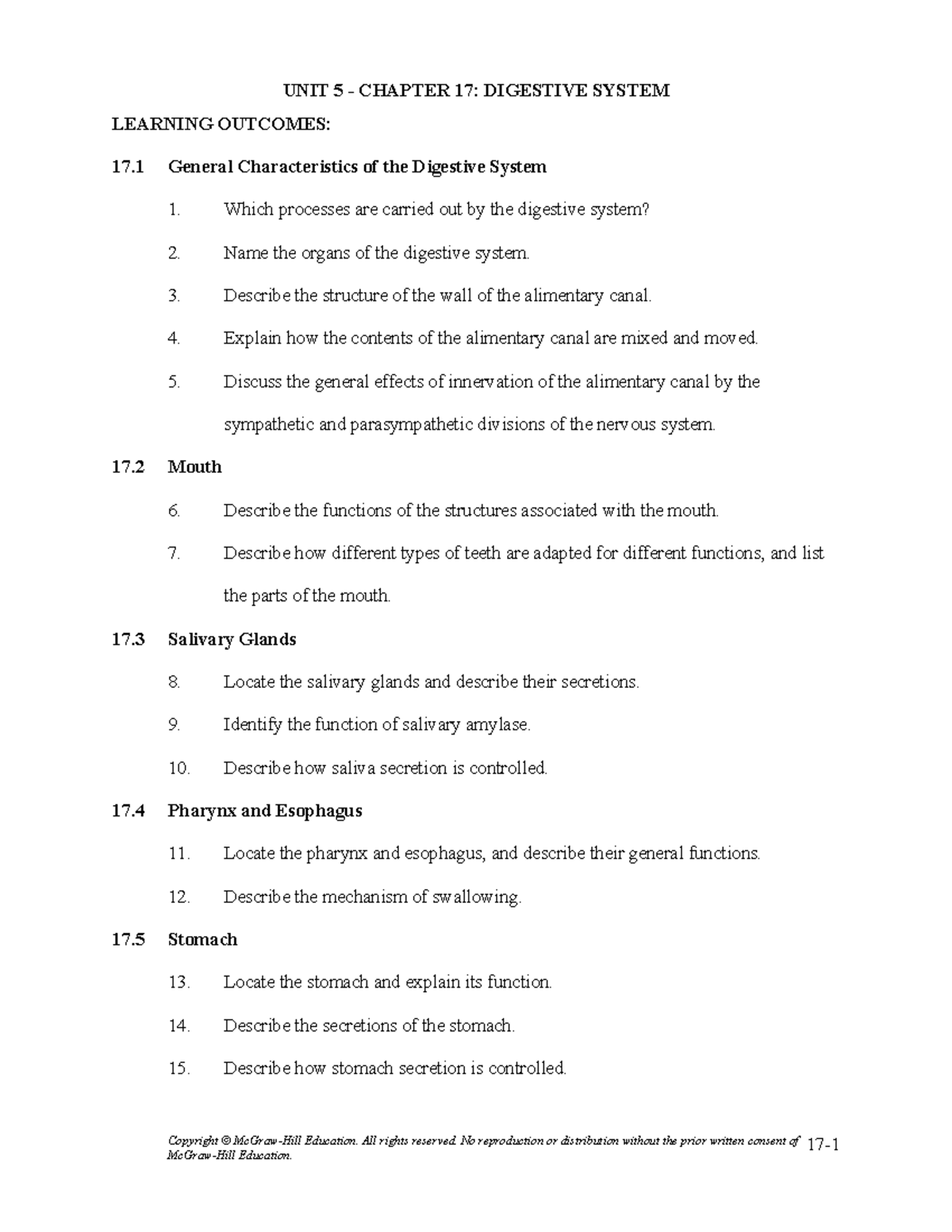 UNIT 5 CHAPTER 17: DIGESTIVE SYSTEM DETAILED LECTURE OUTLINE - Studocu
