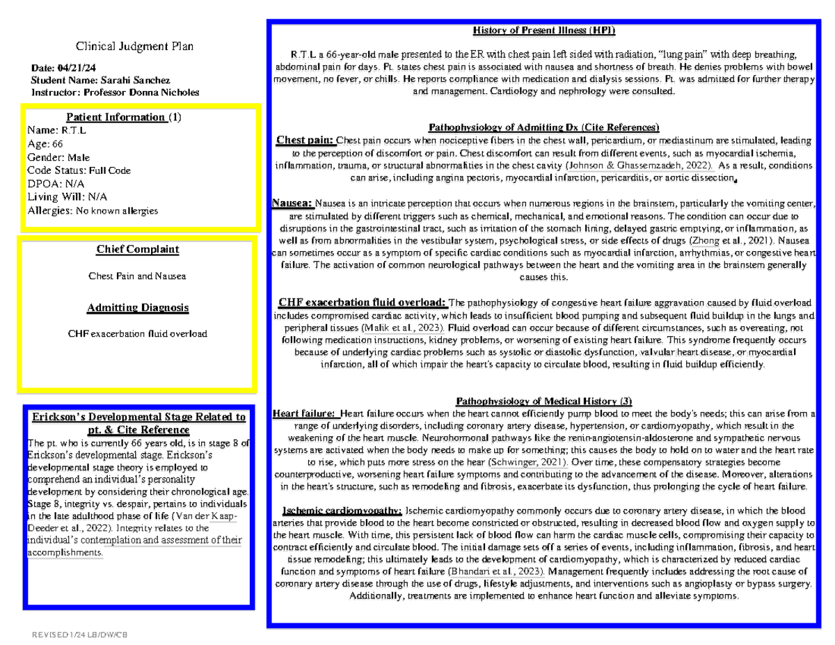 Clinical Judgment Plan: CHF Exacerbation & Patient Management (Clinical ...