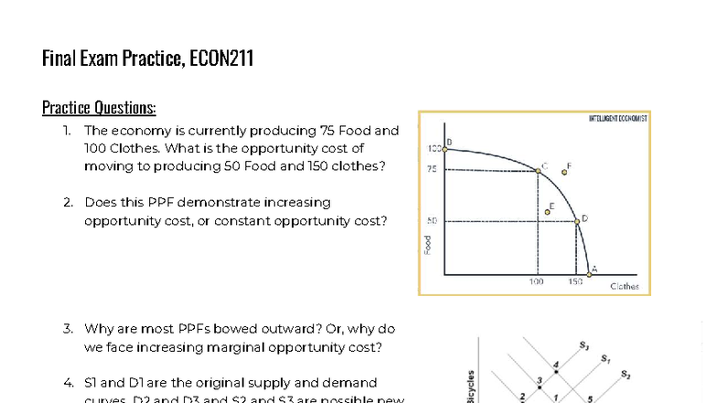 Final Exam Practice Questions for ECON211: Opportunity Cost & Market ...
