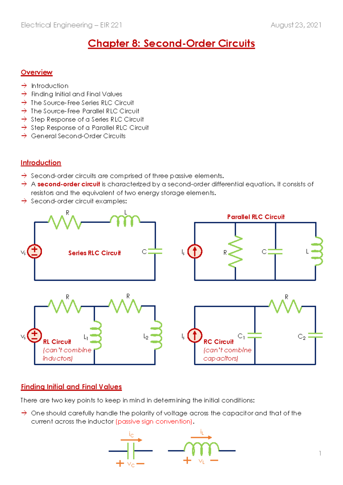 EIR 221 - Detailed Study Notes on Chapter 8: Second-Order Circuits ...