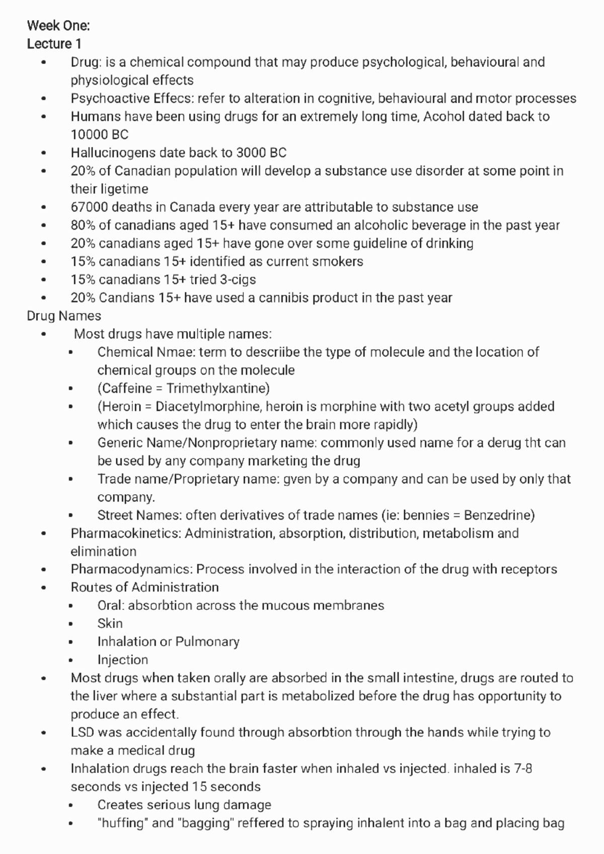 Drugs and Behaviour 2203: Lecture Notes on Psychoactive Substances ...