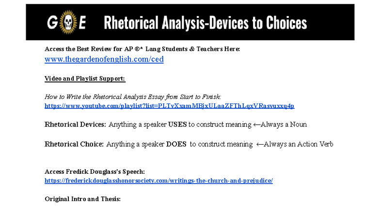 Rhetorical Analysis Templates for AP Lang Students: Author's Choices ...