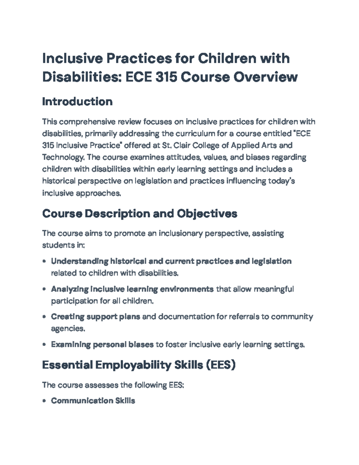 Inclusive Practices for Children with Disabilities: ECE 315 Course ...