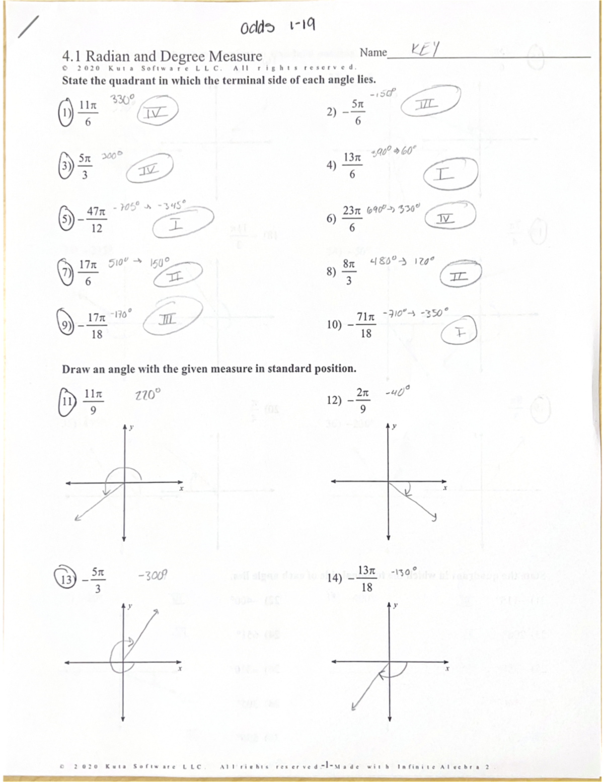A3 5.2 degrees HW key - odds 4 Radian and Degree Measure Name KEY 2020 ...