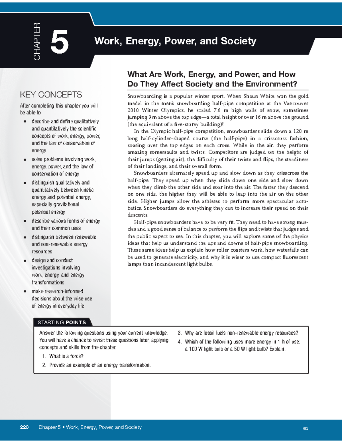 CH5 Nelson Physics 11: Work, Energy, Power, and Their Societal Impact ...