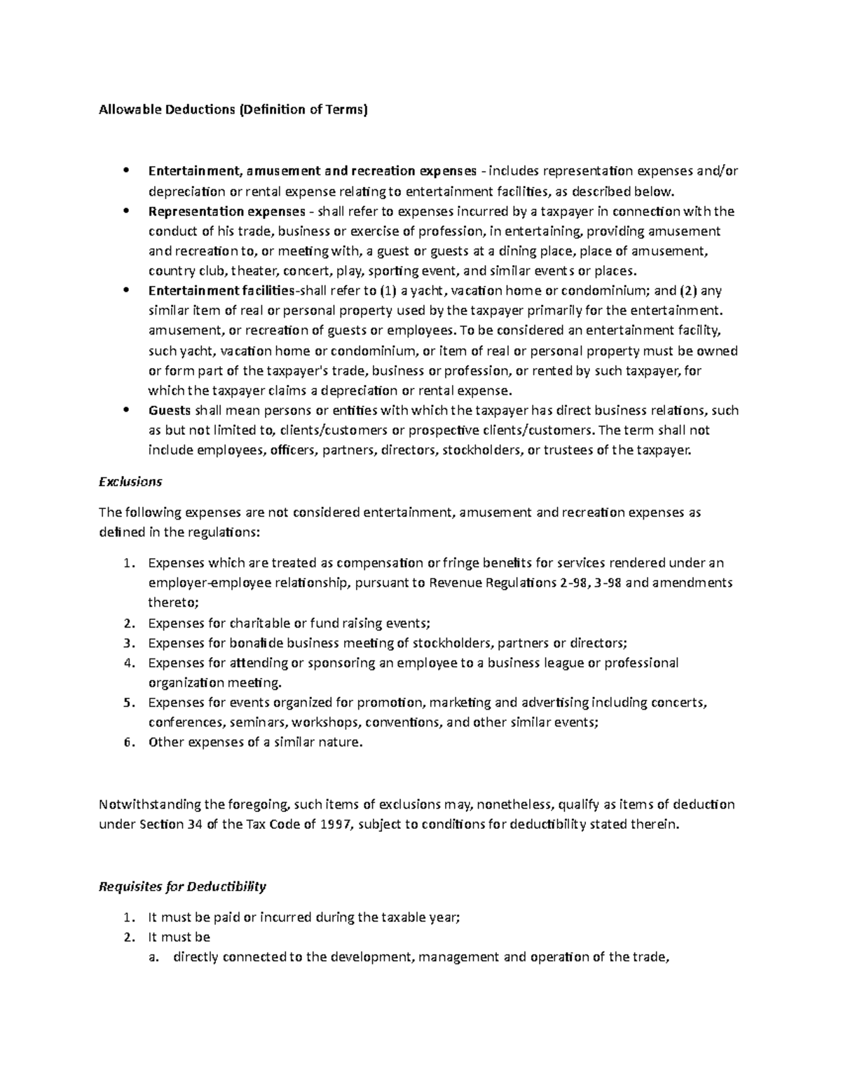 Allowable Deductions: Key Terms and Conditions for Tax Compliance - Studocu