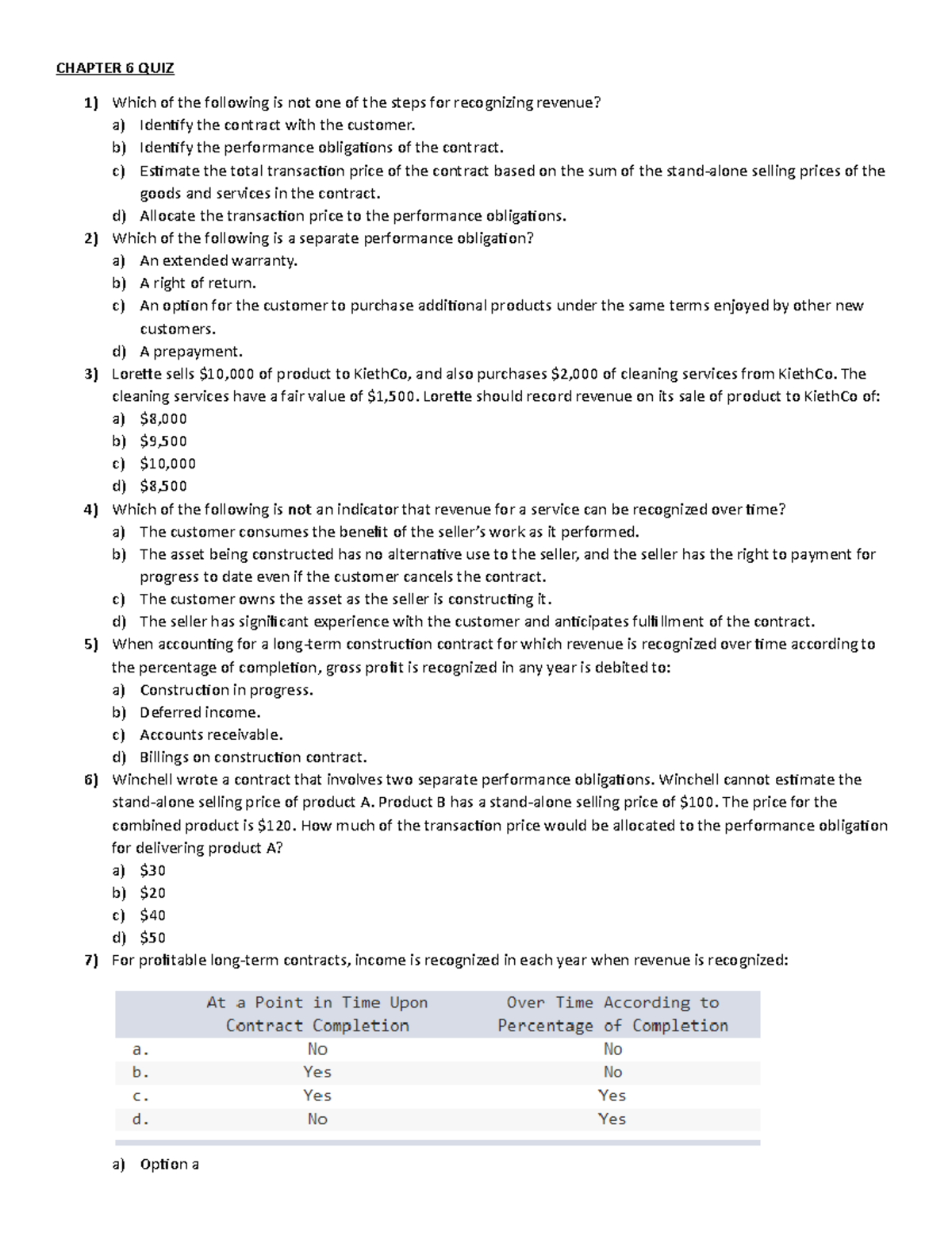 Intermediate Acct CH 6 Quiz & Answers on Revenue Recognition Concepts ...