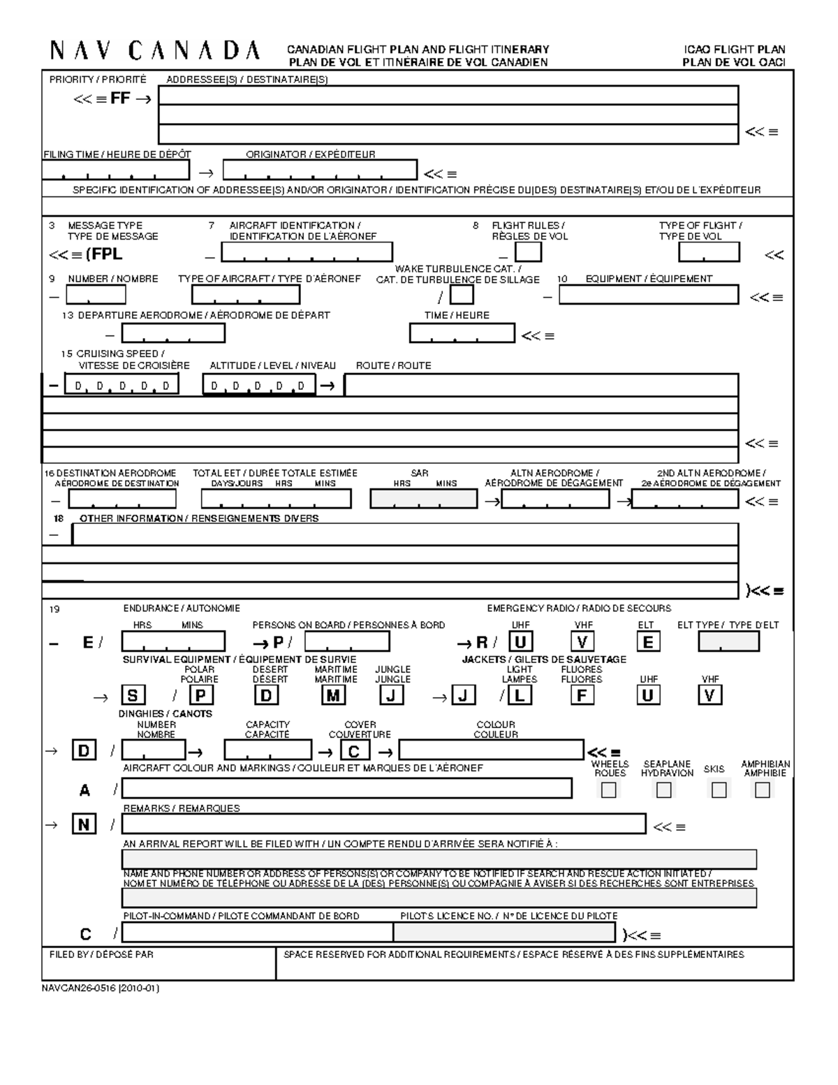 Flight Plan Form - Aviation - CANADIAN FLIGHT PLAN AND FLIGHT ITINERARY ...