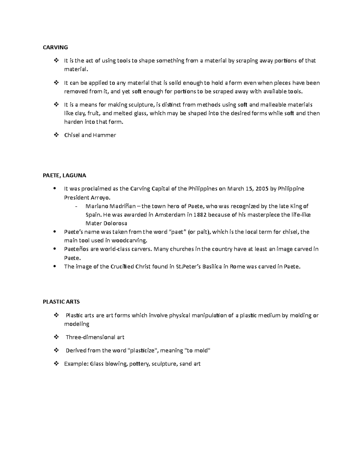 Lesson 2 Carving, ARTS AND Pottery - CARVING It is the act of using ...