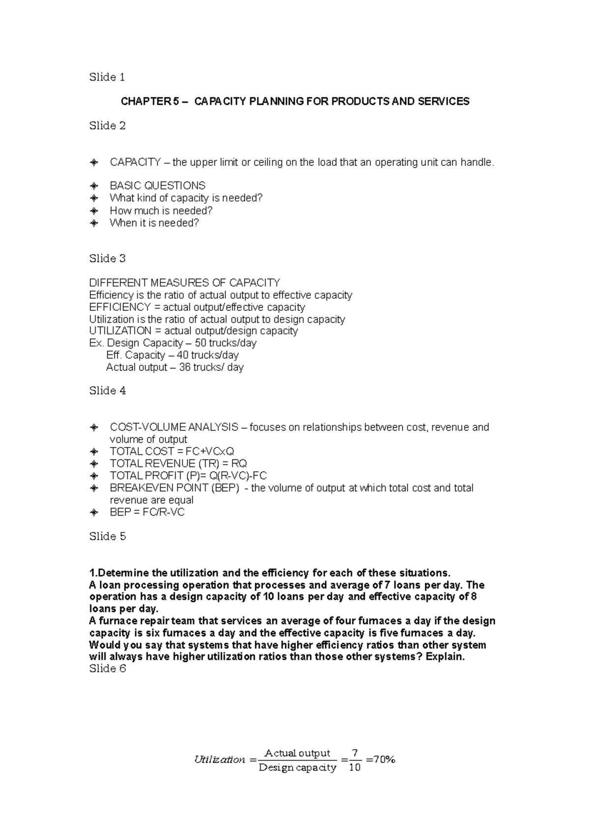 Capacity Planning - Slide 1 CHAPTER 5 – CAPACITY PLANNING FOR PRODUCTS ...
