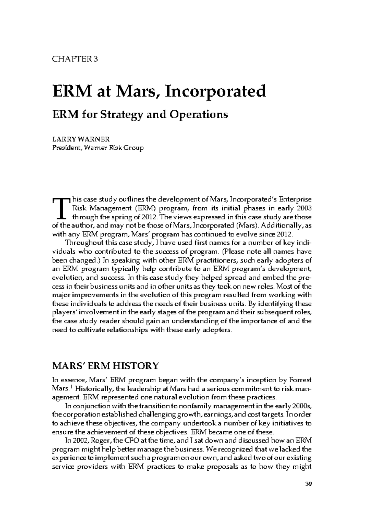 CHAPTER 3: ERM Implementation at Mars, Inc. - A Case Study - Studocu