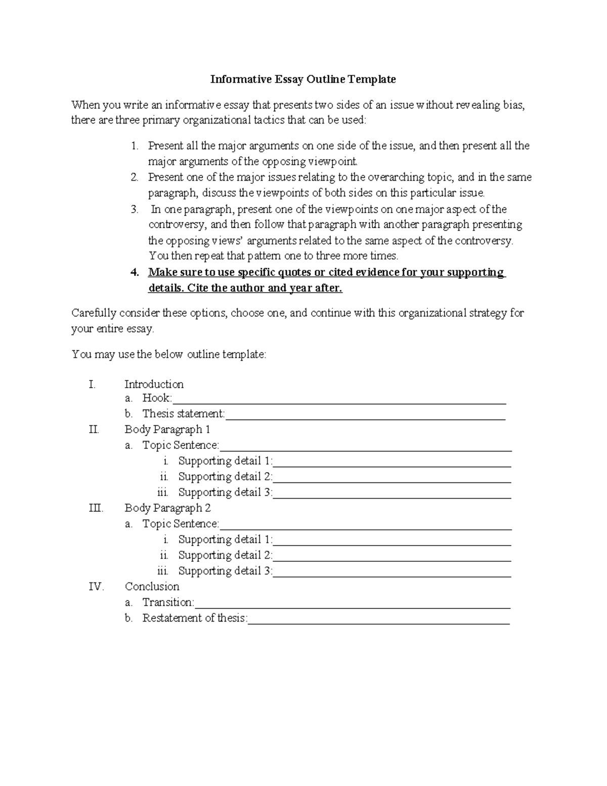 Informative Essay Outline Template for EH 101 Course - Studocu