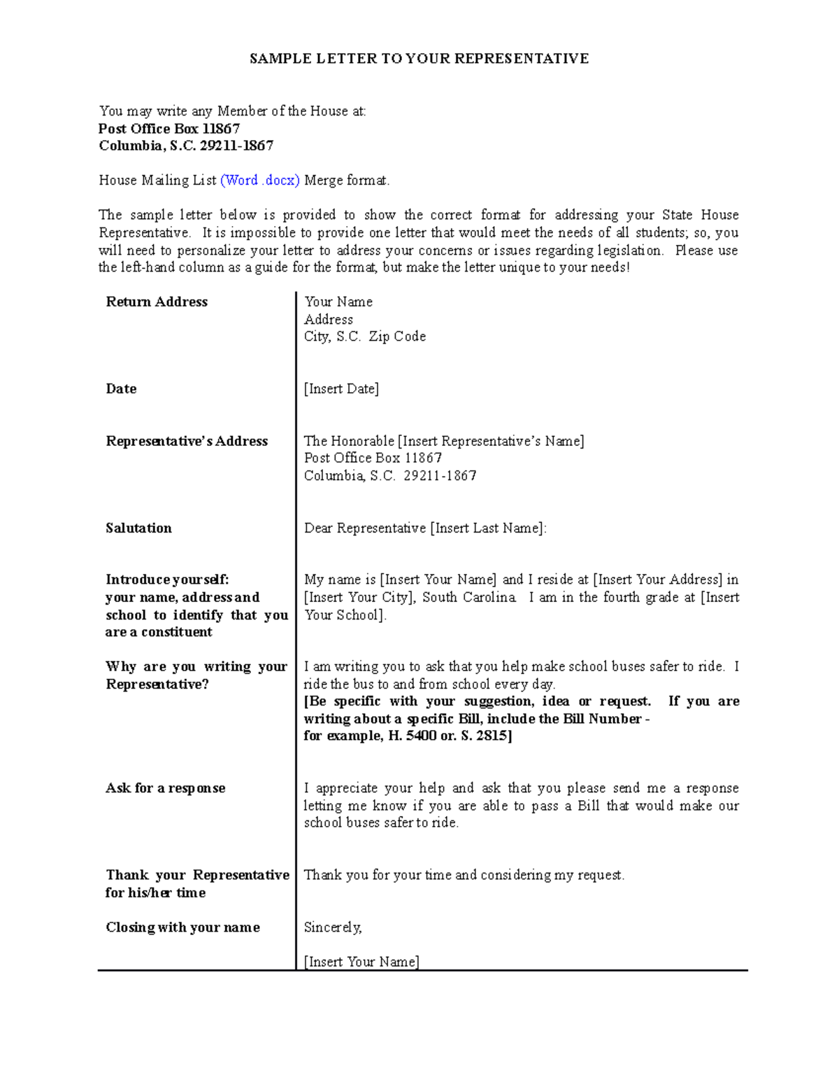 Sample Letter Format to Your Representative for Students - Studocu